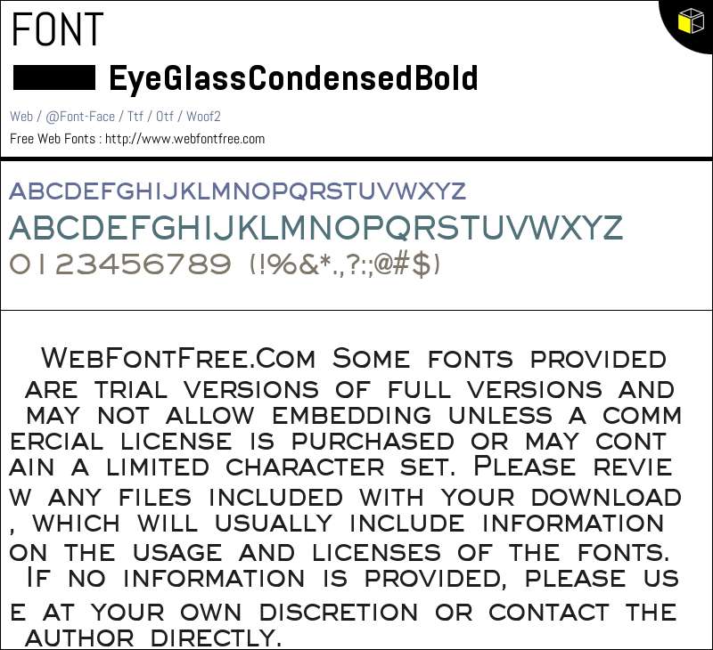 Eye glass Condensed Bold Fonts Downloads - WebFontFree.Com