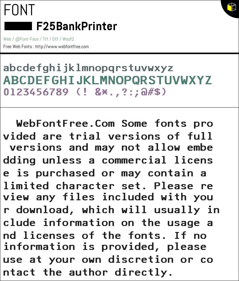 F25 Bank Printer Fonts Downloads - WebFontFree.Com