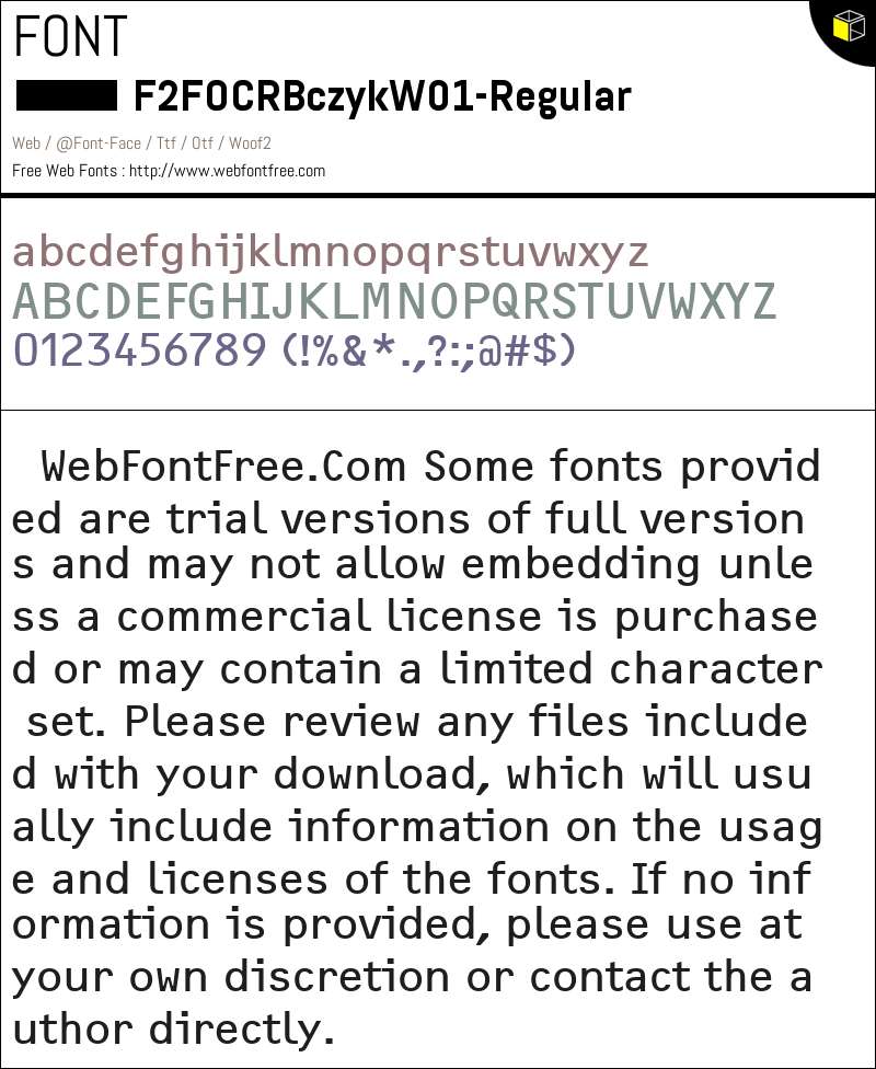 F2F OCRBczyk W01 Regular Fonts Downloads - WebFontFree.Com