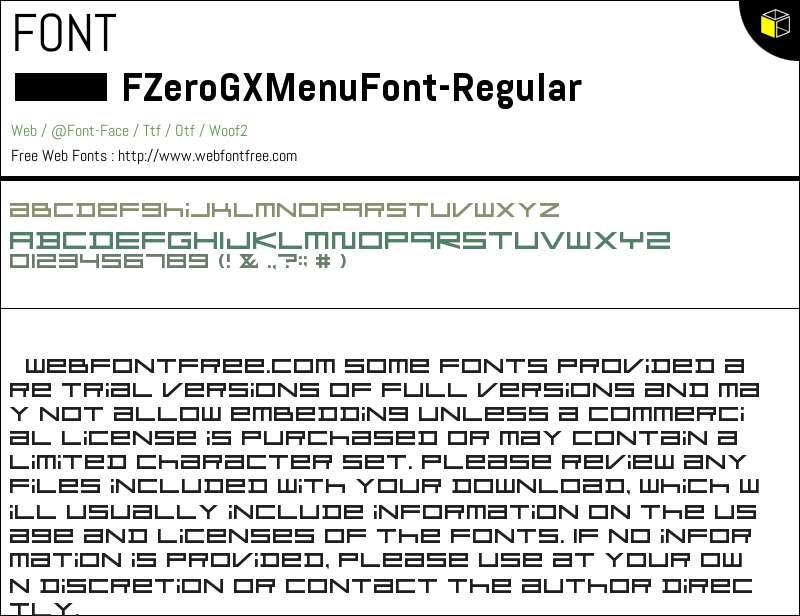 FZeroGXMenuFont-Regular Fonts Downloads - WebFontFree.Com