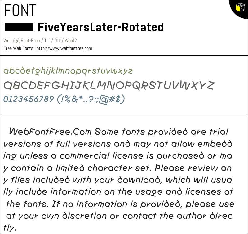 Five Years Later Rotated Fonts Downloads - WebFontFree.Com