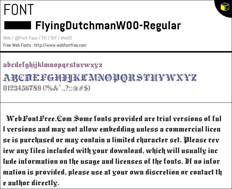 Flying Dutchman W00 Regular Fonts Downloads - WebFontFree.Com