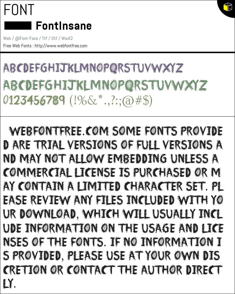 Font Insane Fonts Downloads - WebFontFree.Com