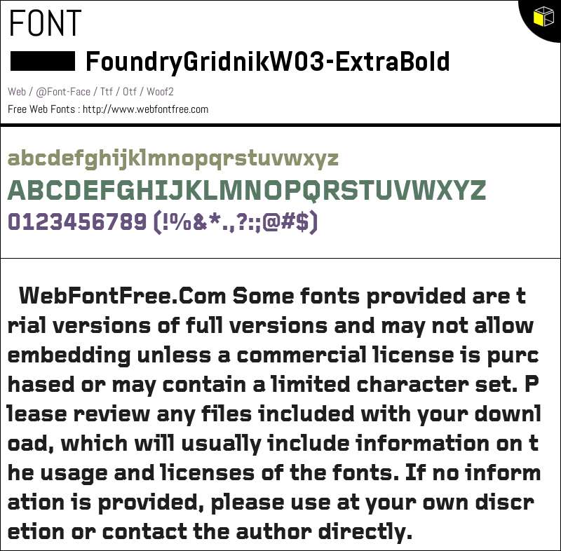 Foundry Gridnik W03 ExtraBold Fonts Downloads - WebFontFree.Com