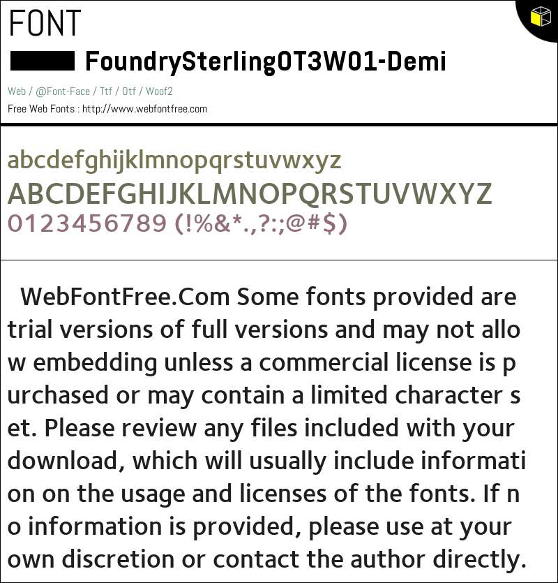 Foundry Sterling OT3 W01 Demi Fonts Downloads - WebFontFree.Com