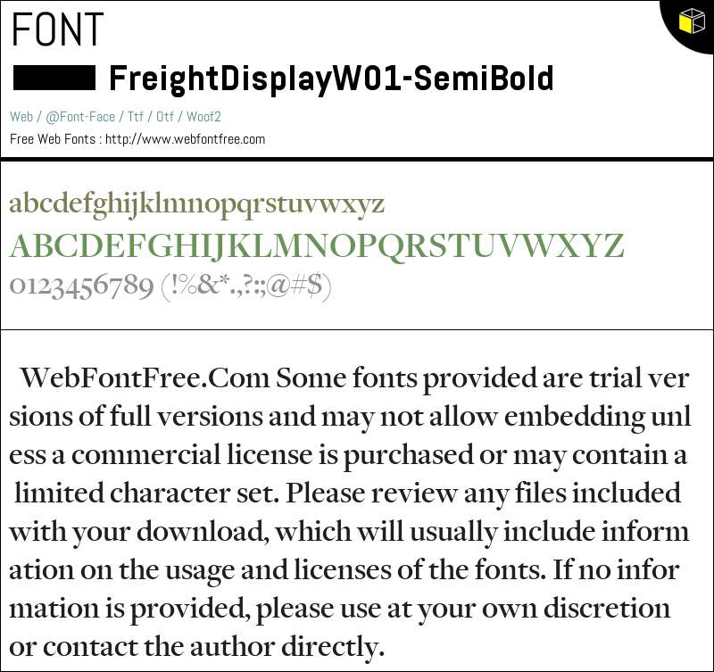 Freight Display W01 SemiBold Fonts Downloads - WebFontFree.Com