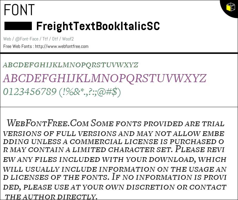 FreightText BookItalicSC Fonts Downloads - WebFontFree.Com