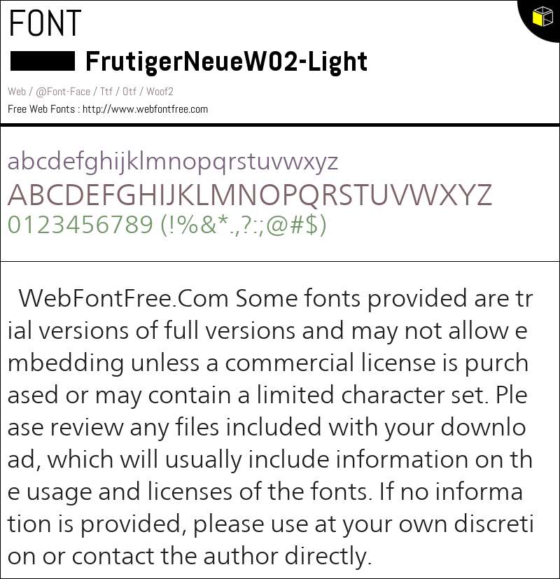 Frutiger Neue W02 Light Fonts Downloads - WebFontFree.Com