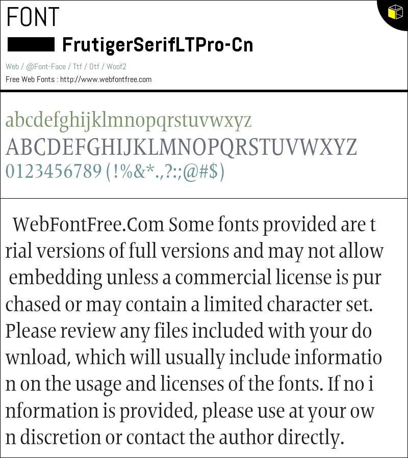 FrutigerSerifLTPro-Cn Fonts Downloads - WebFontFree.Com