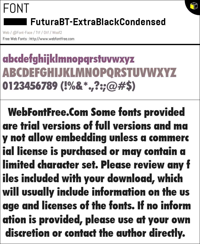 Futura Extra Black Condensed BT Fonts Downloads - WebFontFree.Com