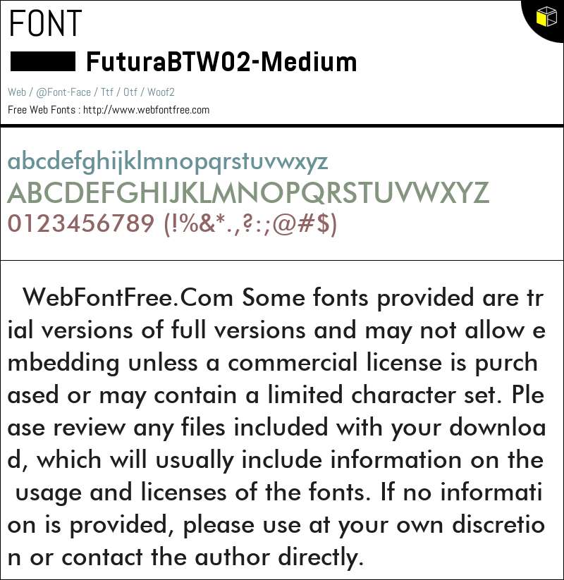 FuturaBT W02 Medium 字体 下载 - WebFontFree.Com