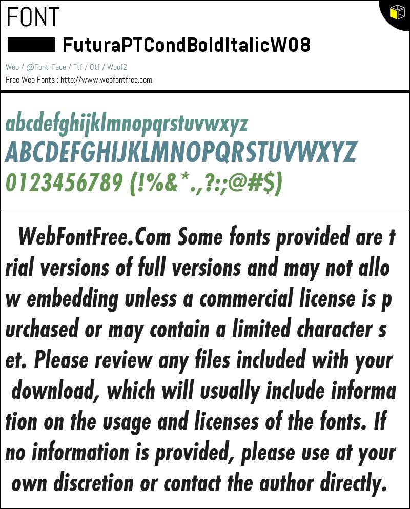 Futura PT Cond Bold Italic W08 Fonts Downloads - WebFontFree.Com