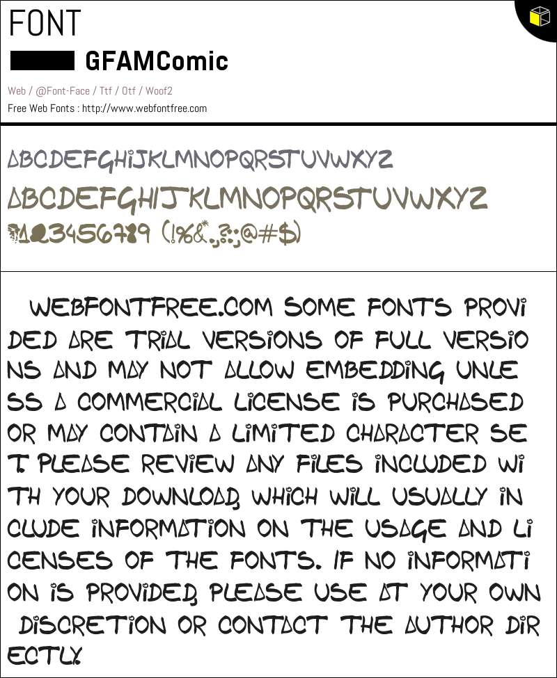 GFAM Comic Fonts Downloads - WebFontFree.Com
