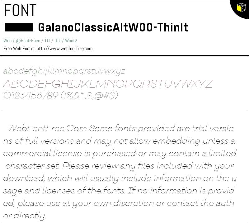 Galano Classic Alt W00 Thin It Fonts Downloads - WebFontFree.Com