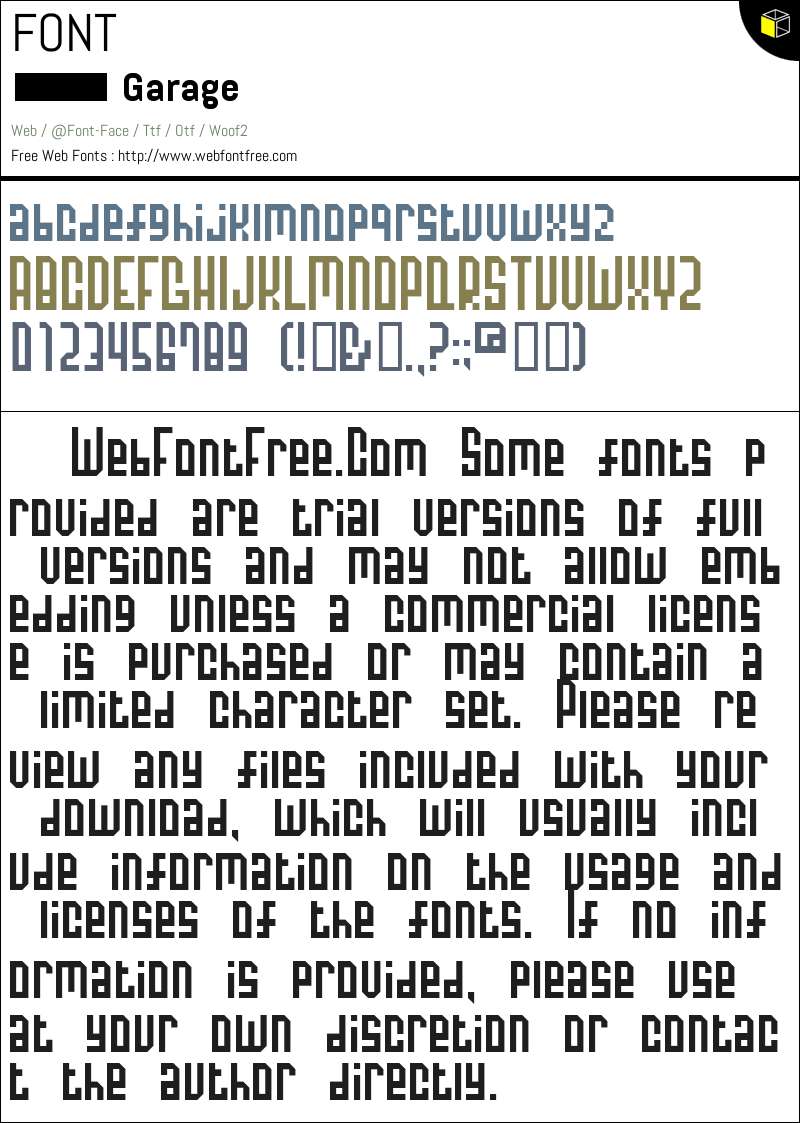 Garage Fonts Downloads - WebFontFree.Com