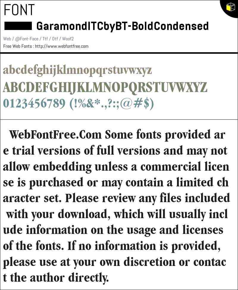 Garamond ITC Bold Condensed BT Fonts Downloads - WebFontFree.Com