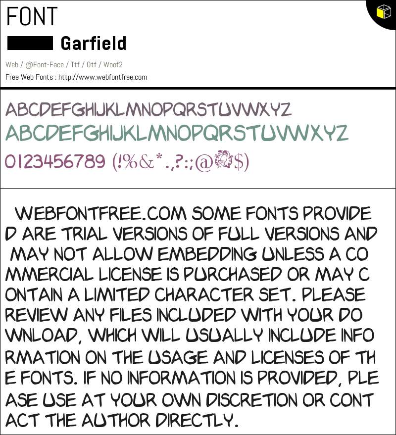 Garfield Fonts Downloads - WebFontFree.Com