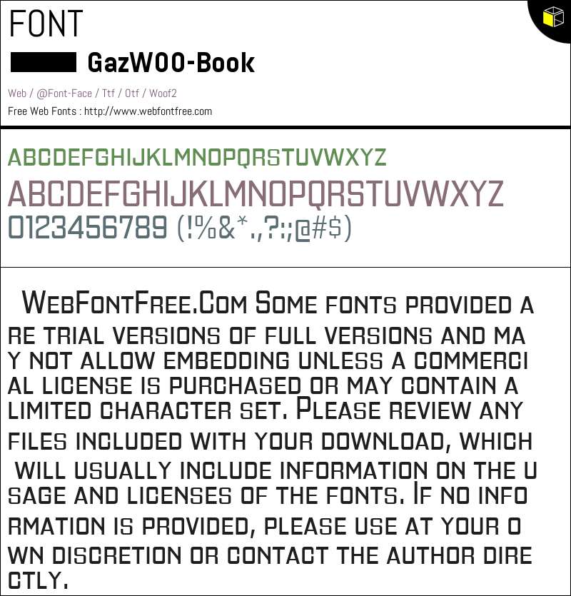 Gaz W00 Book Fonts Downloads - WebFontFree.Com
