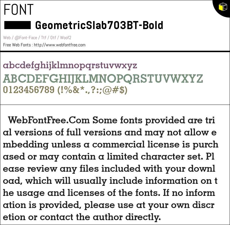 Geometric Slabserif 703 Bold BT Fonts Downloads - WebFontFree.Com