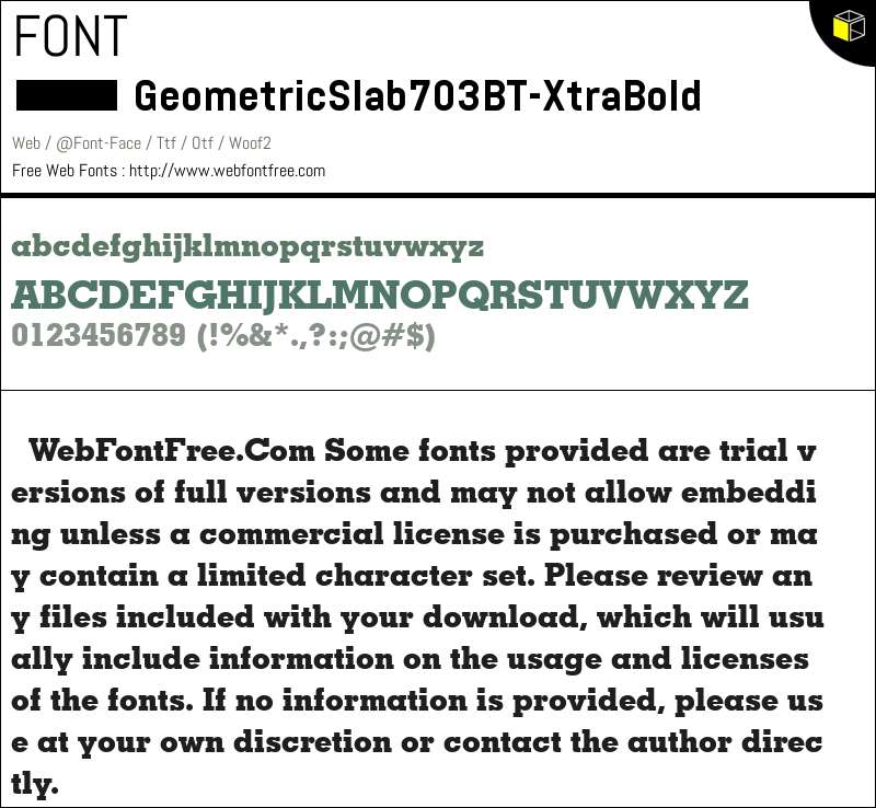 Geometric Slabserif 703 Extra Bold BT Fonts Downloads - WebFontFree.Com