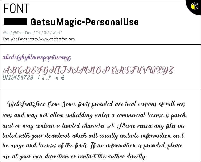Getsu Magic - Personal Use 字体 下载 - WebFontFree.Com
