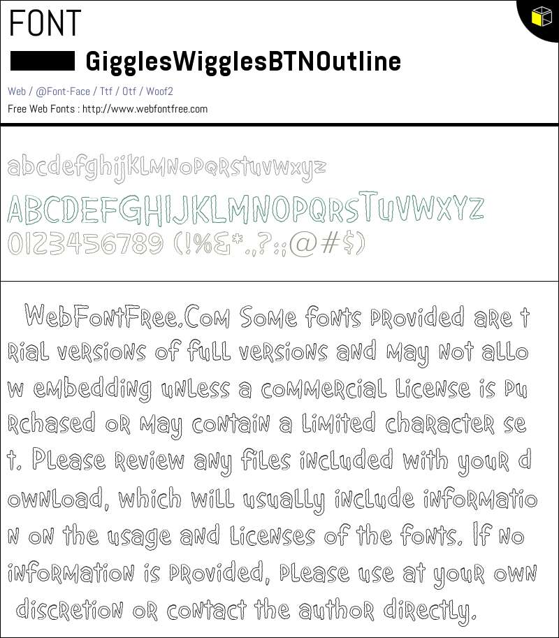 Giggles Wiggles BTN Outline Fonts Downloads - WebFontFree.Com