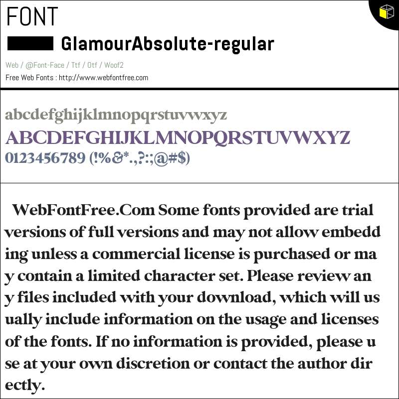 Glamour Absolute regular 字体 下载 - WebFontFree.Com