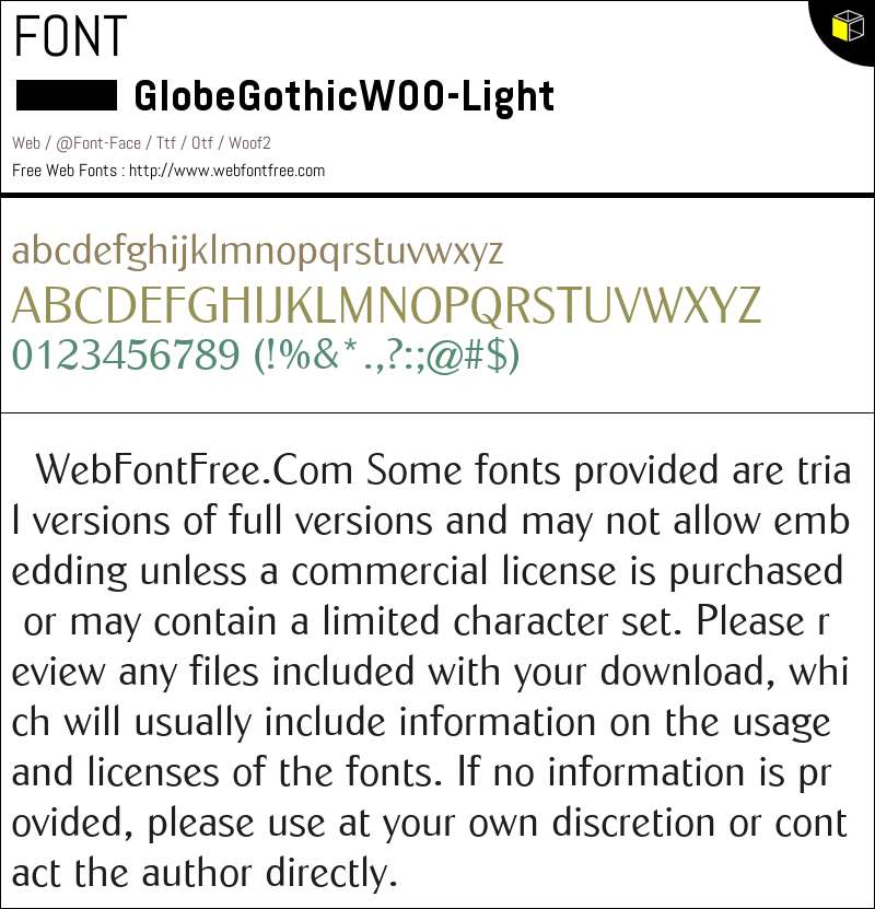 Globe Gothic W00 Light Fonts Downloads - WebFontFree.Com