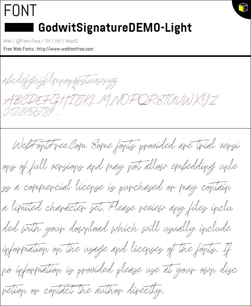 Godwit Signature DEMO Light Fonts Downloads - WebFontFree.Com