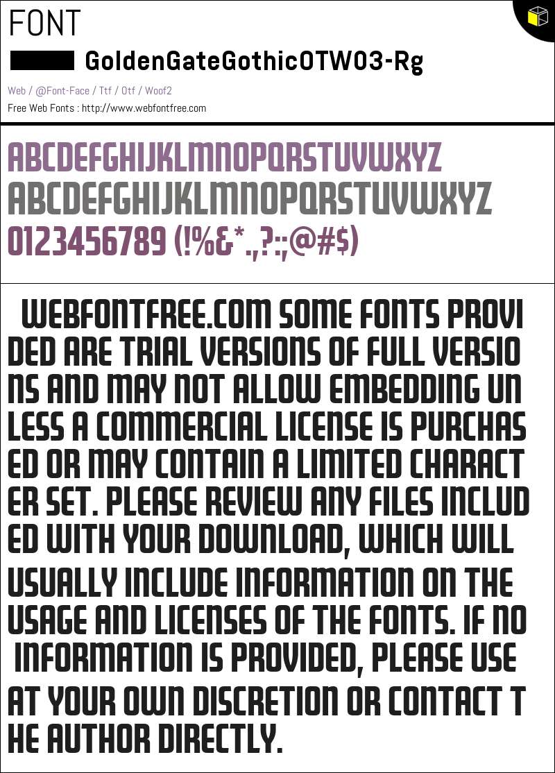 Golden Gate Gothic OT W03 Rg Fonts Downloads - WebFontFree.Com