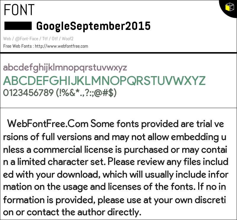 Google September 2015 Regular Fonts Downloads - WebFontFree.Com