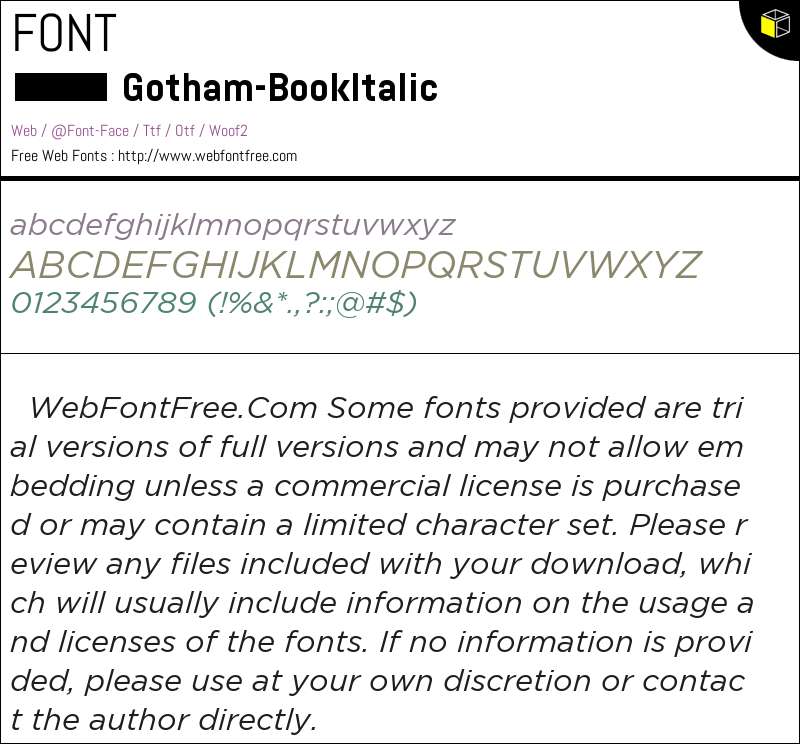 Gotham-BookItalic 字体 下载 - WebFontFree.Com