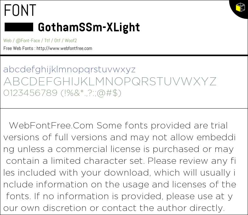GothamSSm-XLight Fonts Downloads - WebFontFree.Com