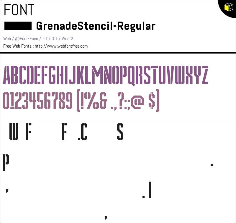 Grenade Stencil Regular Fonts Downloads - WebFontFree.Com