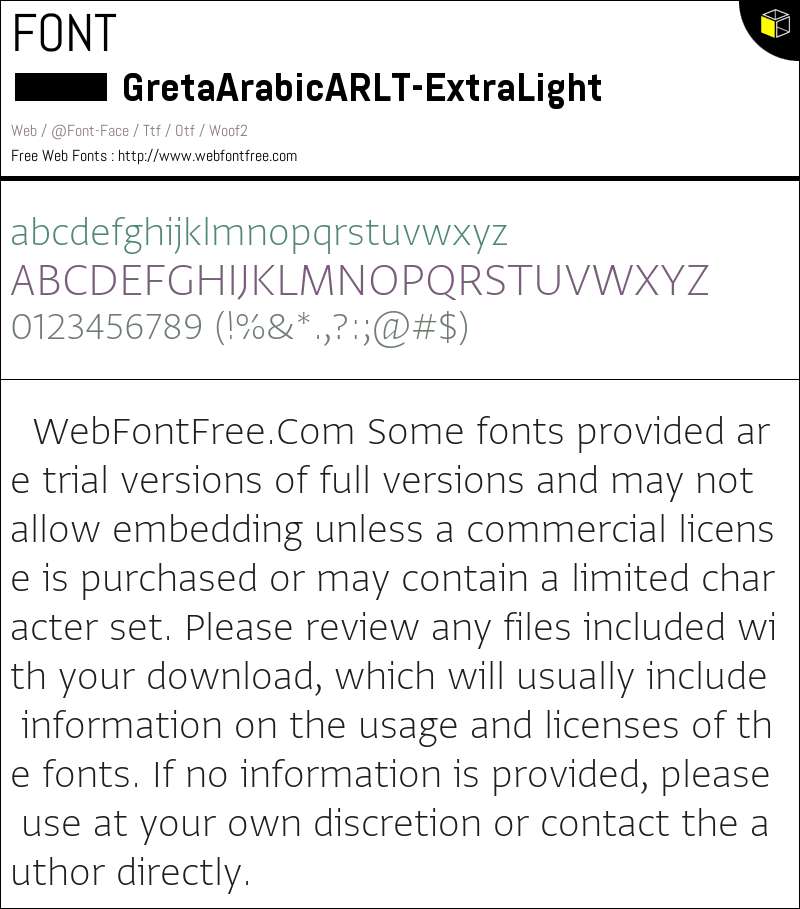 Greta Arabic AR + LT ExtraLight Fonts Downloads - WebFontFree.Com