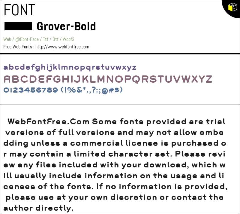 Grover Bold Fonts Downloads - WebFontFree.Com