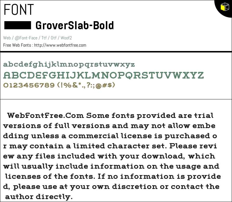 Grover Slab Bold Fonts Downloads - WebFontFree.Com