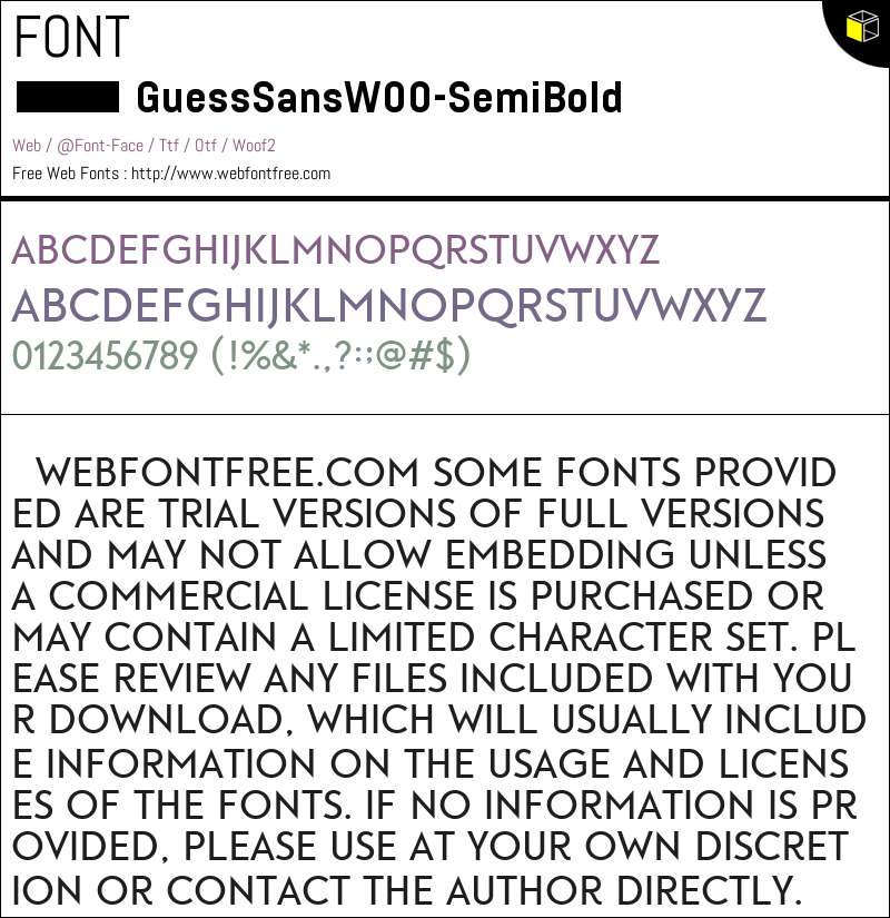 Guess Sans W00 SemiBold Fonts Downloads - WebFontFree.Com