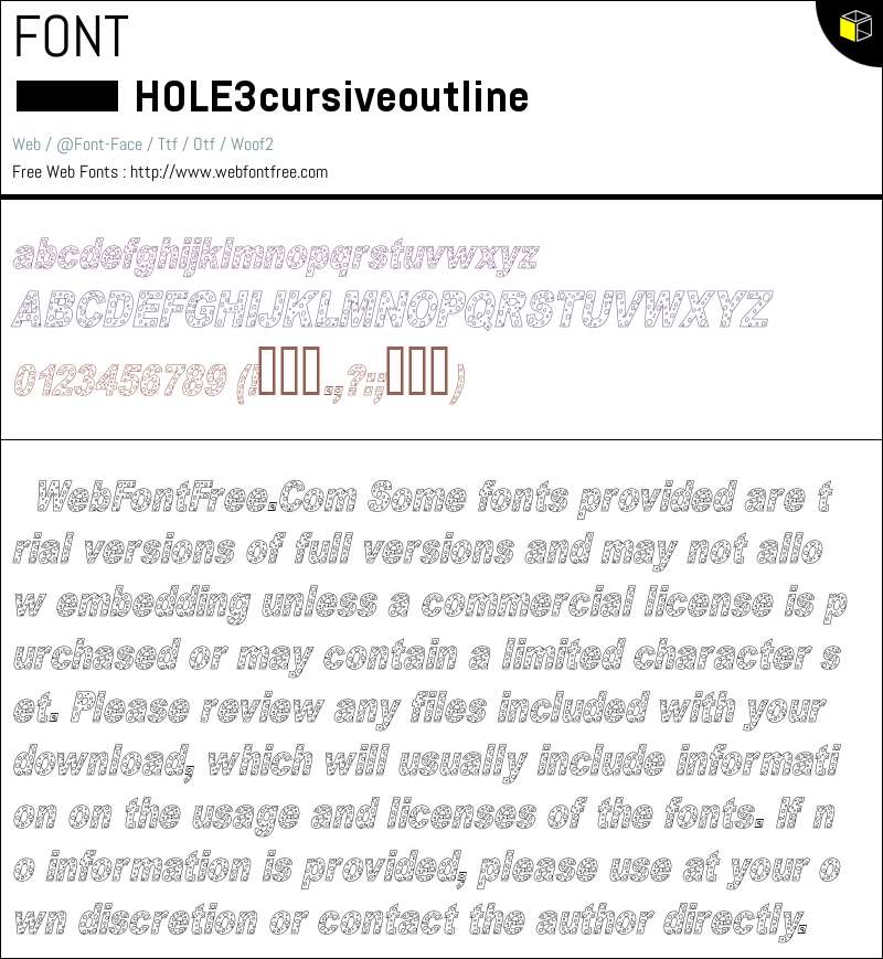 HOLE 3 cursive outline Fonts Downloads - WebFontFree.Com