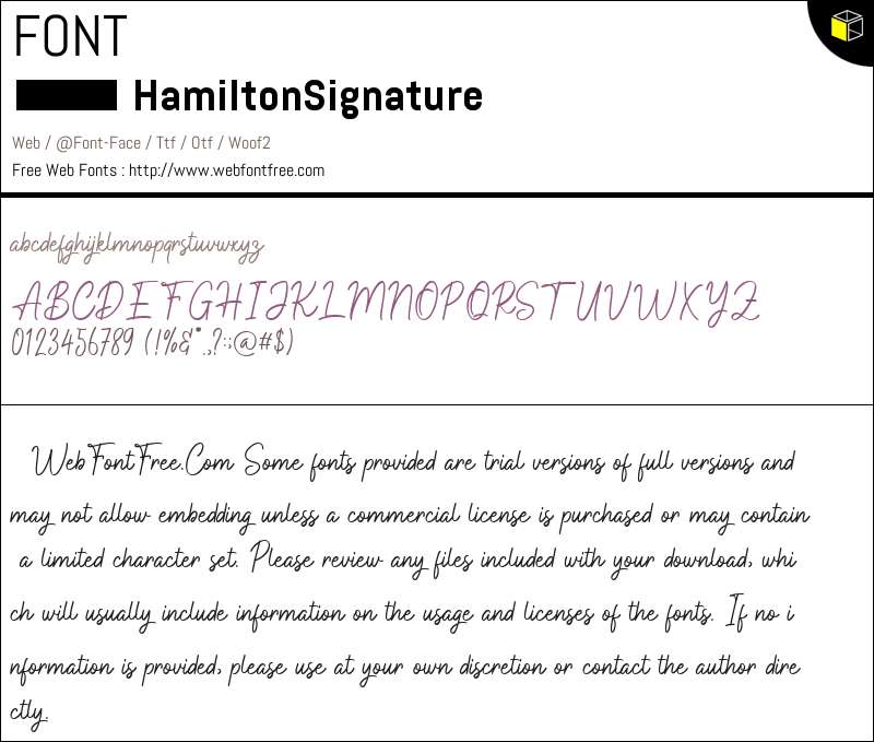 Hamilton Signature Fonts Downloads - WebFontFree.Com