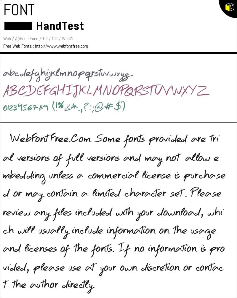 Hand Test Fonts Downloads - WebFontFree.Com