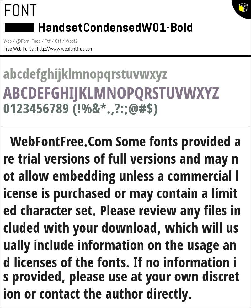 Handset Condensed W01 Bold Fonts Downloads - WebFontFree.Com