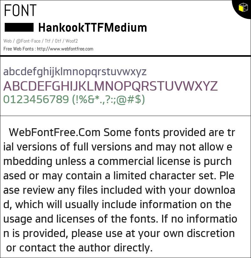 Hankook TTF Medium Fonts Downloads - WebFontFree.Com