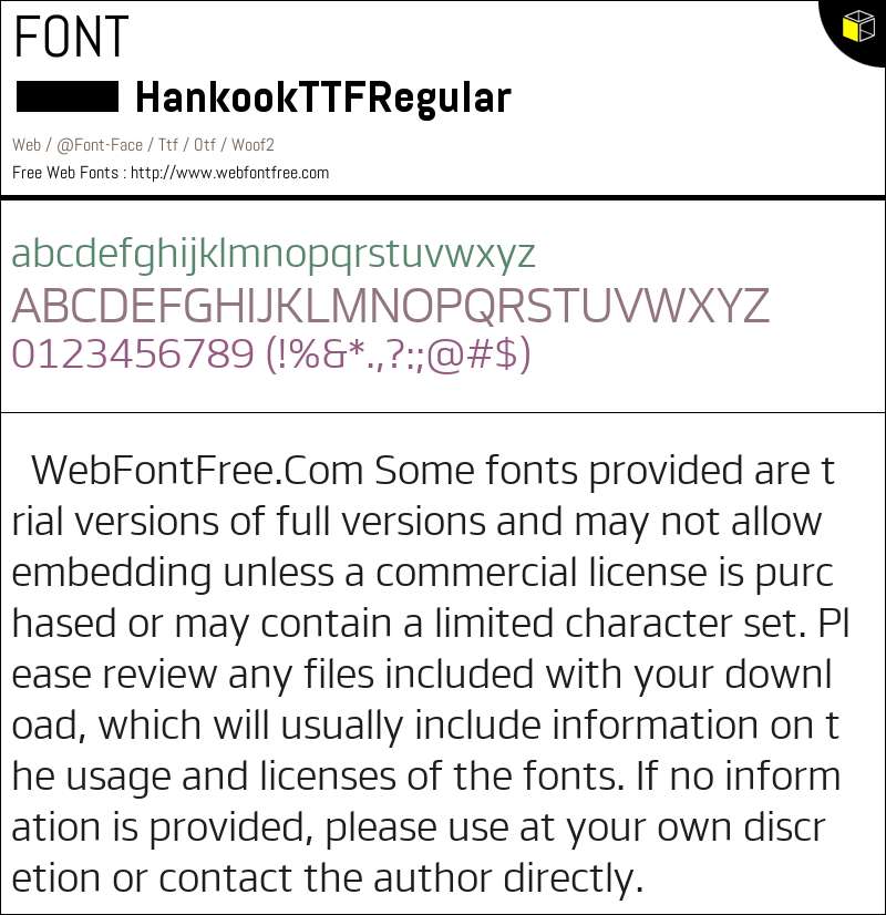 Hankook TTF Regular Fonts Downloads - WebFontFree.Com