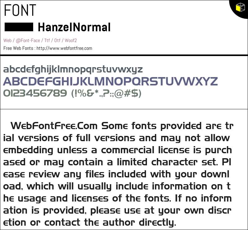 Hanzel Normal Fonts Downloads - WebFontFree.Com