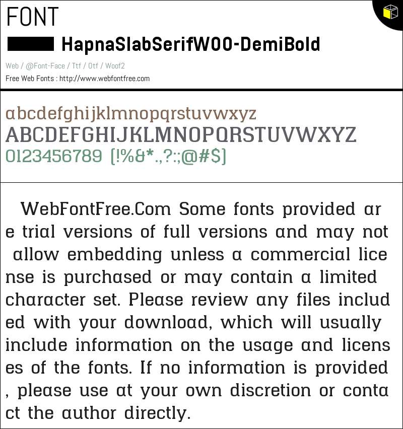 Hapna Slab Serif W00 DemiBold Fonts Downloads - WebFontFree.Com