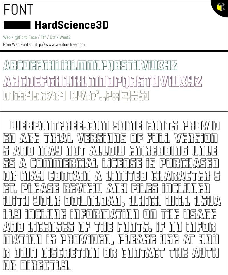 Hard Science 3D Fonts Downloads - WebFontFree.Com