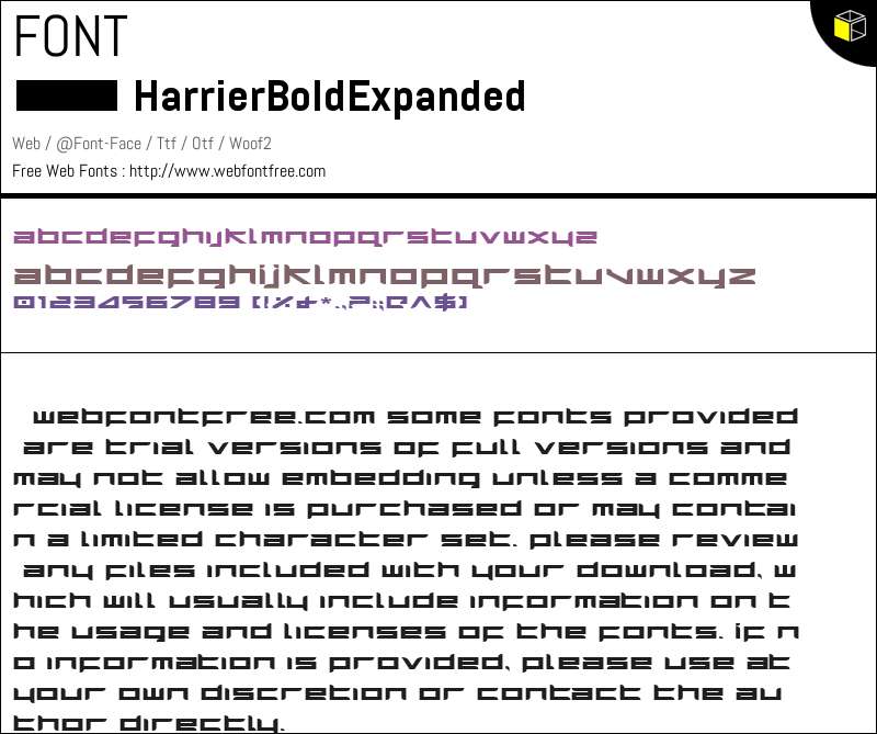 Harrier Bold Expanded Fonts Downloads - WebFontFree.Com