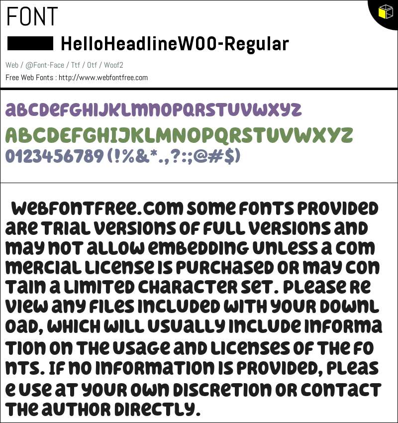 Hello Headline W00 Regular Fonts Downloads - WebFontFree.Com