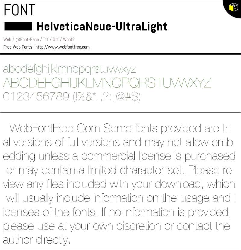 Helvetica Neue UltraLight Fonts Downloads - WebFontFree.Com